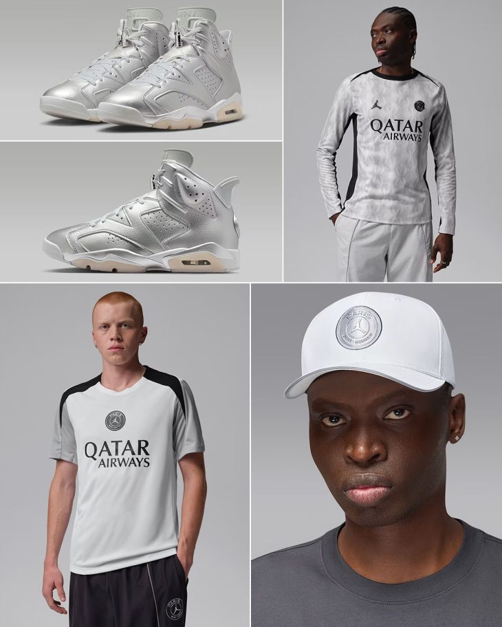 Air Jordan 6 Paris Saint Germain Metallic Silver Outfits