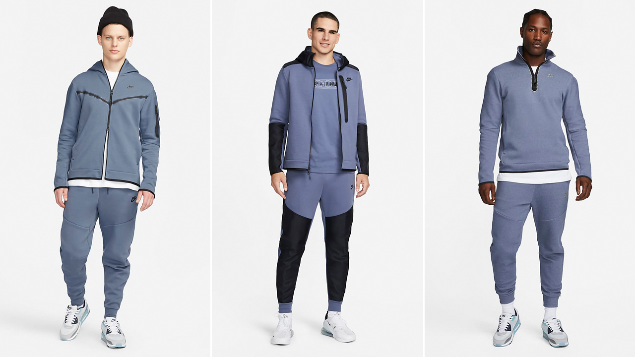 Nike Tech Fleece Diffused Blue Hoodie Jogger Pants Clothing