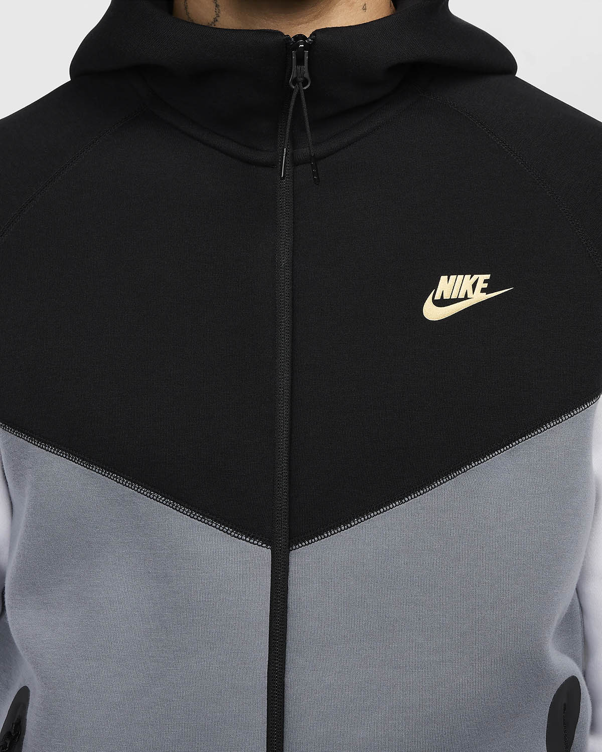 Nike Tech Fleece Hoodie Cool Grey Black White Metallic Gold