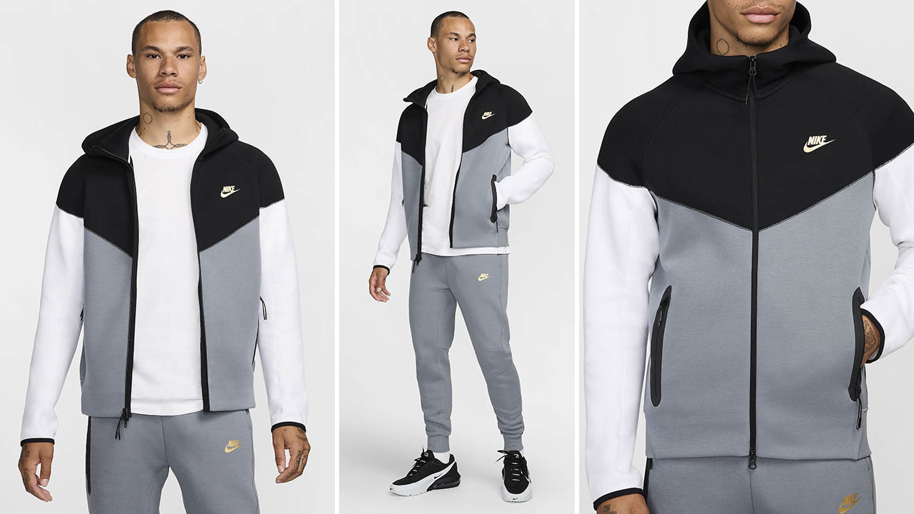 Nike Tech Fleece Hoodie Cool Grey Black White Metallic Gold