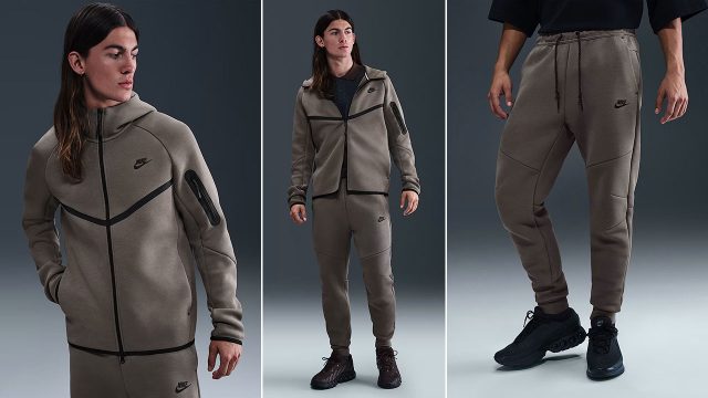 Nike Tech Fleece Hoodie Jacket and Jogger Pants Cave Stone