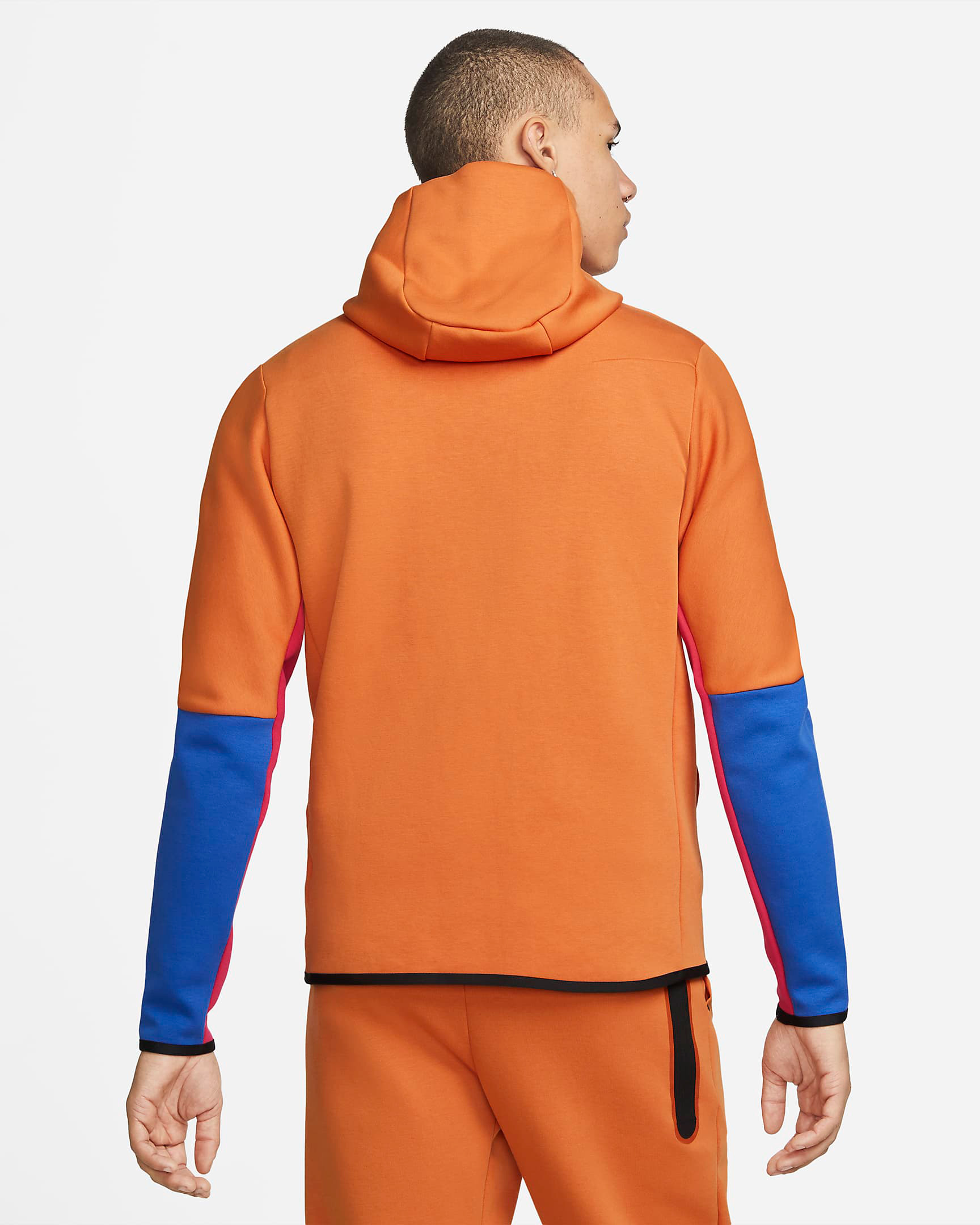 Nike Tech Fleece Hoodie in Hot Curry Orange Game Royal Pink