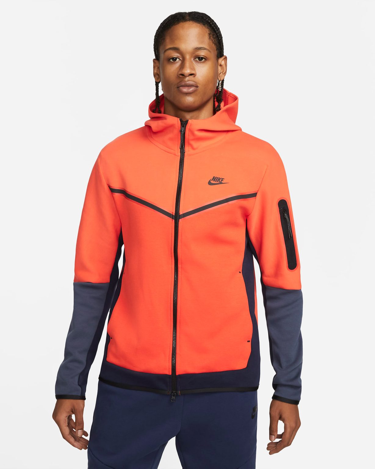 Nike Tech Fleece Hoodie in Team Orange Black Navy